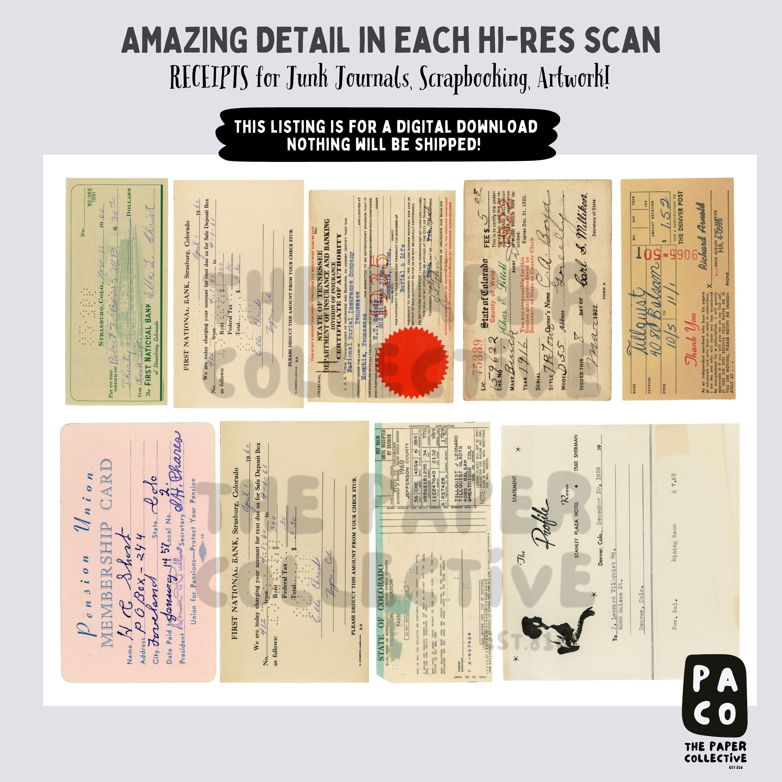 Vintage Ephemera Receipt Bundle – 22 Authentic Antique Receipts for ...