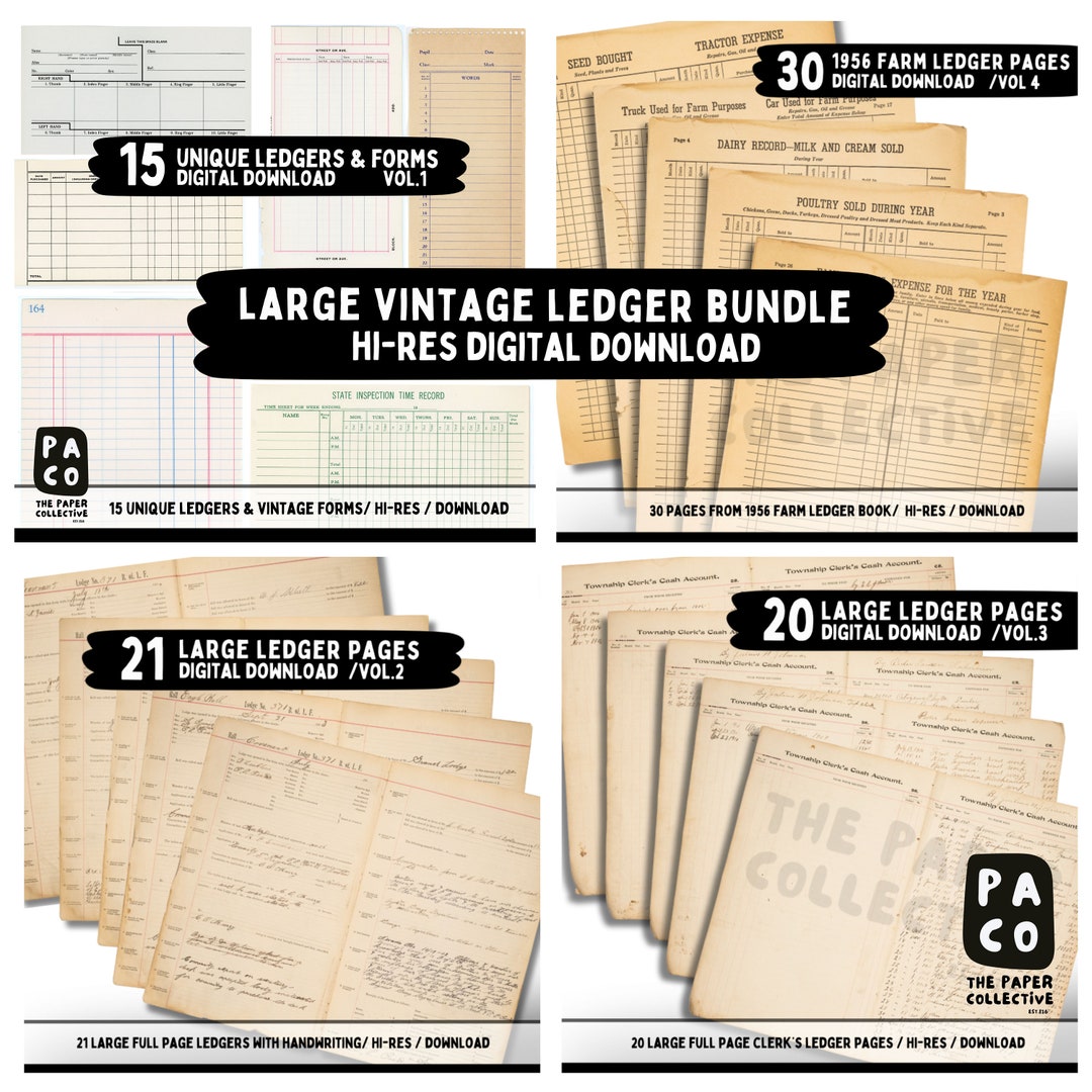 HUGE Vintage Ledger Pages Ephemera Bundle Antique Forms for Instant ...