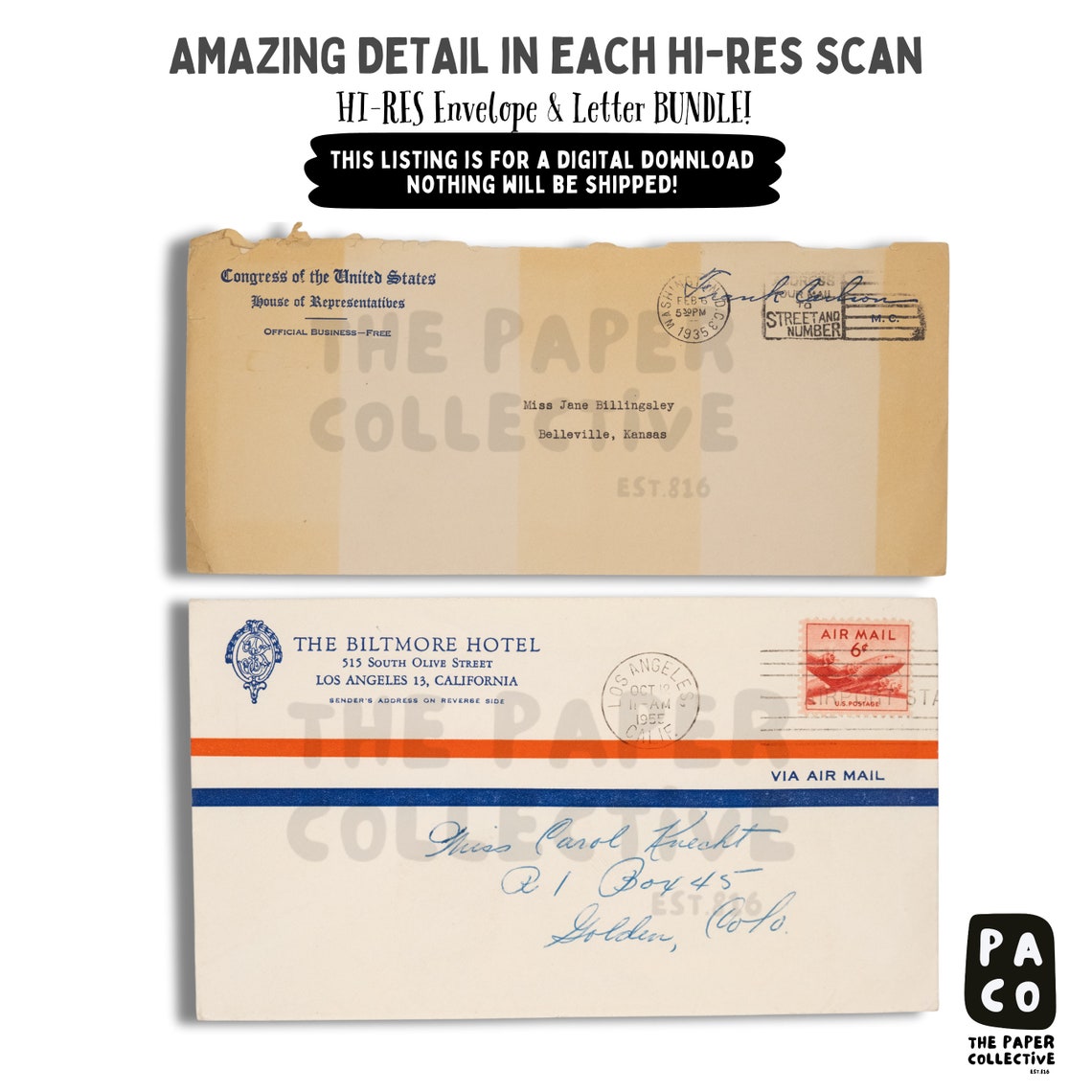 HUGE Ephemera Paper Bundle, 250 Vintage Handwritten Letters & Envelopes ...
