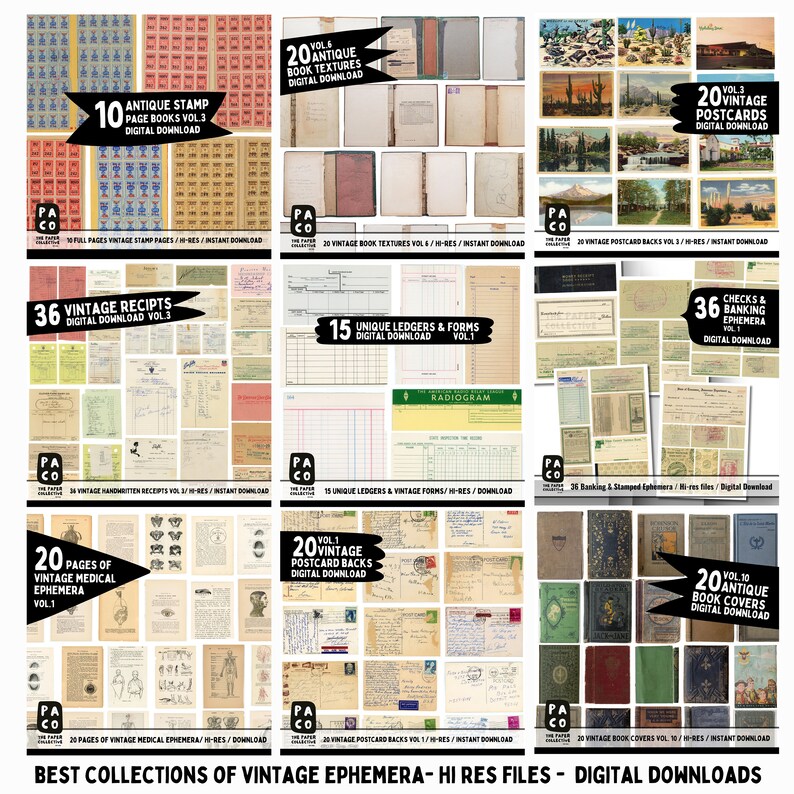 Ephemera Receipt Bundle, Vintage Receipts, Antique Books, Instant ...