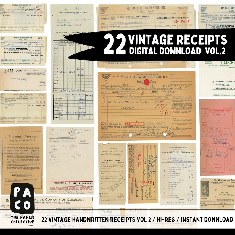 Vintage Ephemera Receipt Bundle – 22 Authentic Antique Receipts for ...