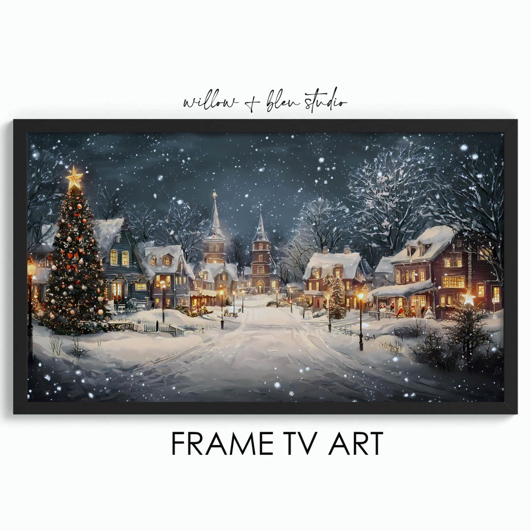 Snowy Christmas Village Frame TV Art, Festive Winter Holiday Decor ...