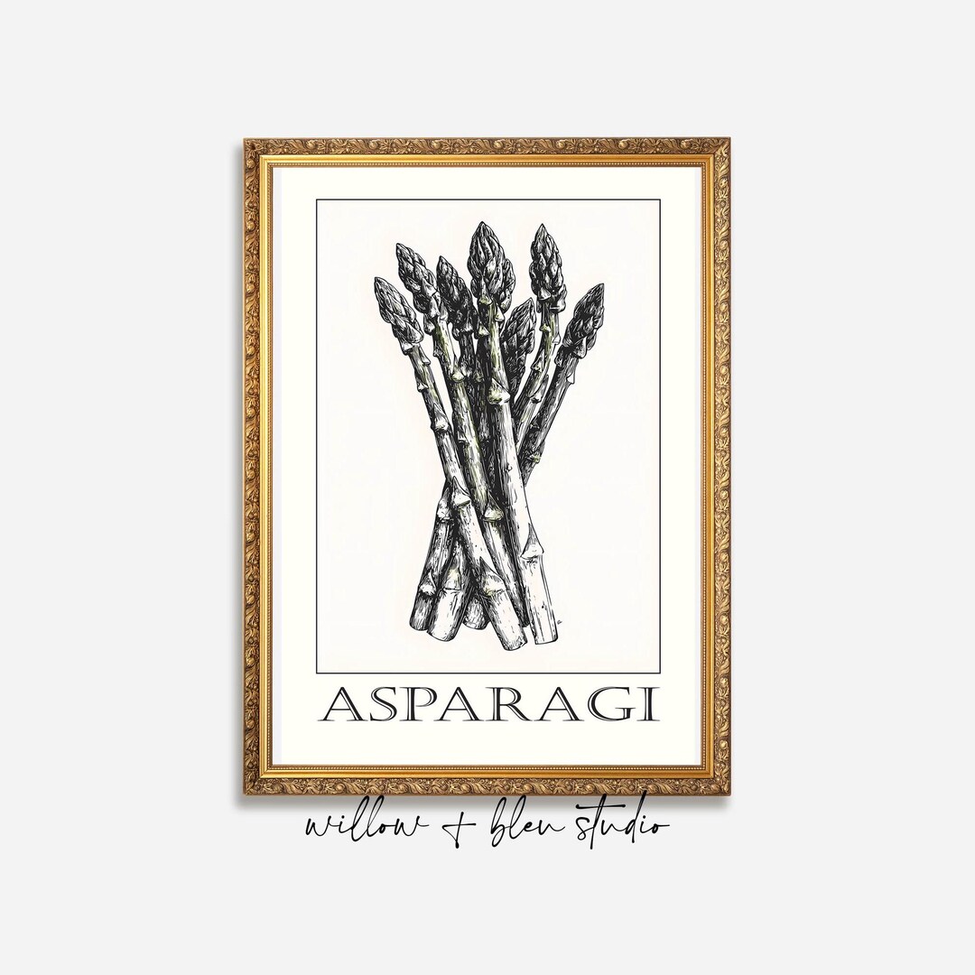 Vintage Asparagus Sketch Printable Wall Art, Neutral Botanical ...