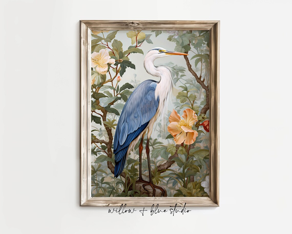 Printable Rococo Chinoiserie Wall Art William Morris Blue Heron Print ...