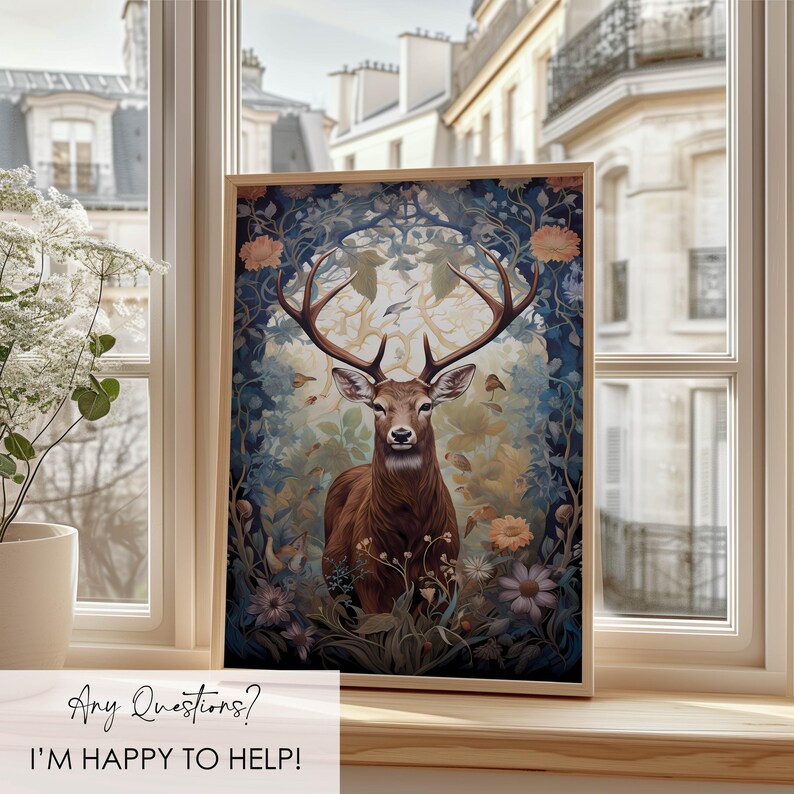 William Morris Deer Printable, Moody Botanical Art, Woodland Stag Decor ...