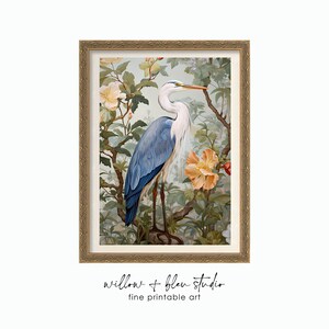 Printable Rococo Chinoiserie Wall Art William Morris Blue Heron Print ...