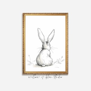 Rustic Bunny Sketch Print: Cottagecore Nursery Decor (printable Digital ...