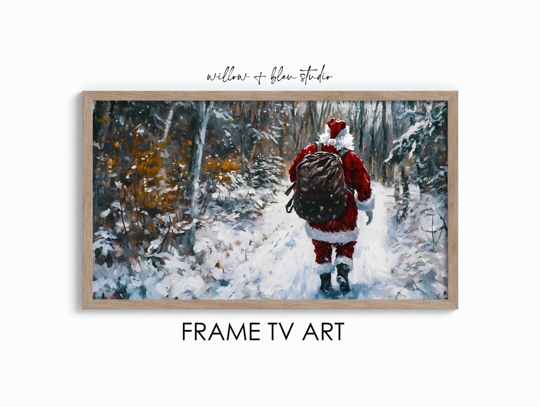 Rustic Christmas Santa Frame Tv Art, Neutral Woodsy Winter Holiday ...