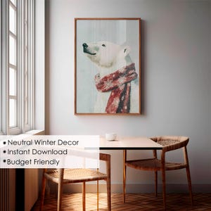 Rustic Winter Polar Bear Printable Winter Wall Art, Cute Animal ...