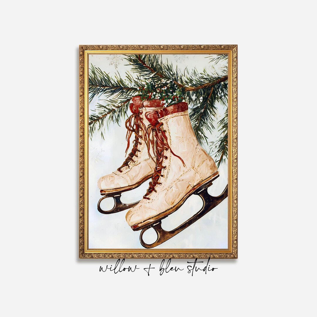 Rustic Ice Skates Christmas Print, Cozy Seasonal Holiday Décor ...