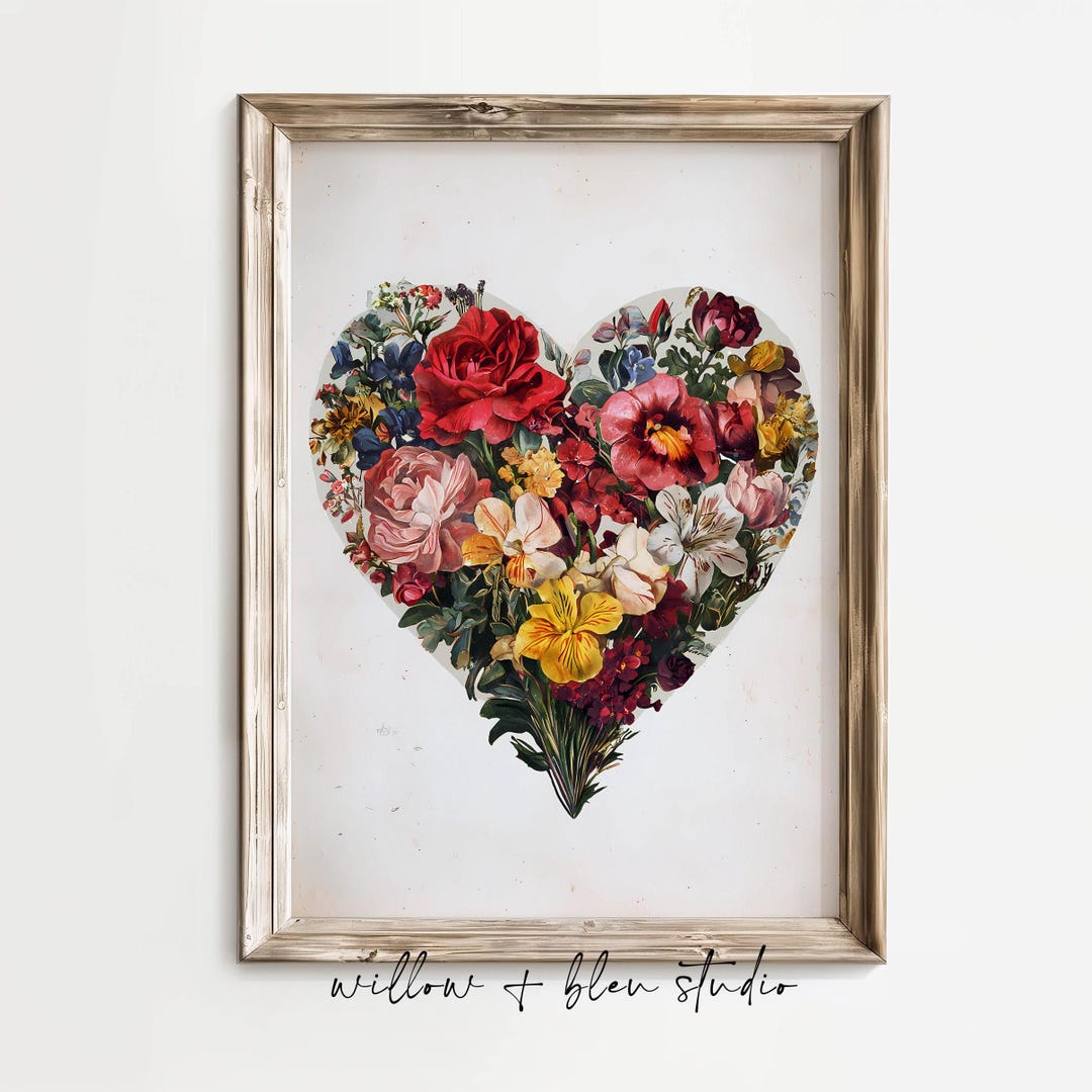 Victorian Floral Heart Art Printable, Victorian Botanical Valentine ...