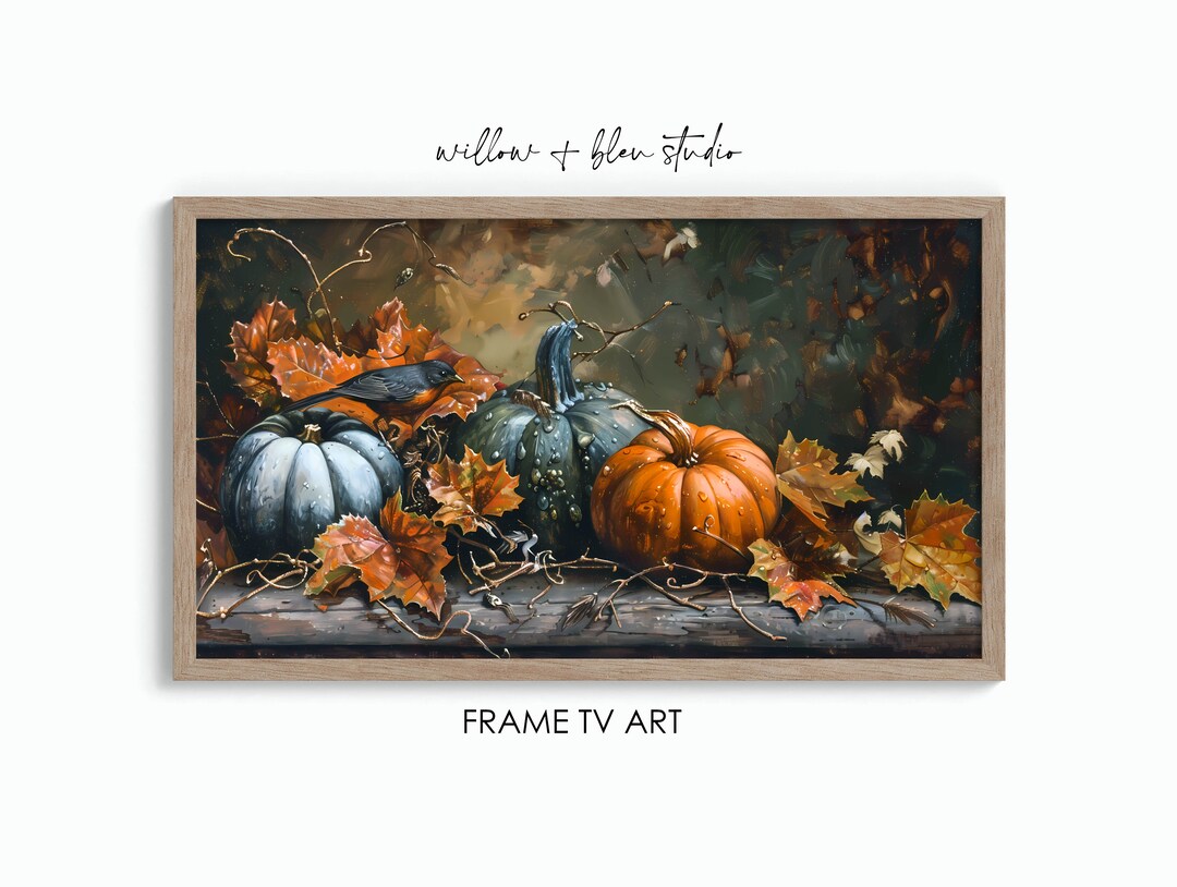 Moody Fall Frame Tv Art, Rustic Warm Farmhouse Bird Pumpkin Autumn ...