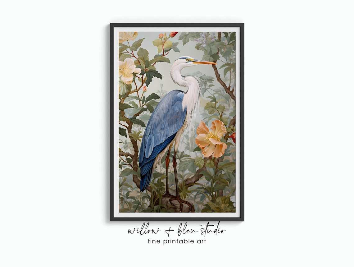Printable Rococo Chinoiserie Wall Art William Morris Blue Heron Print ...