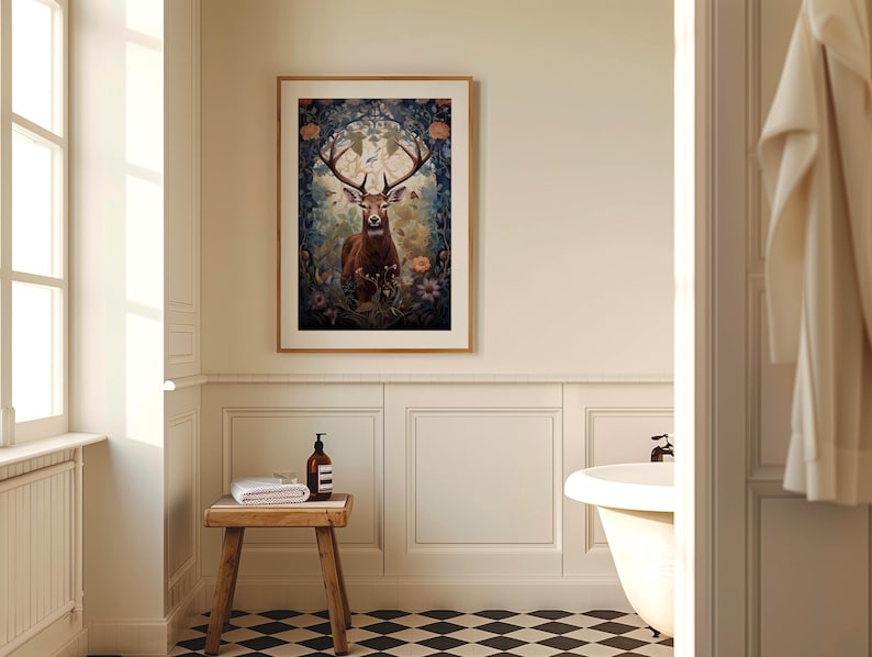 William Morris Deer Printable, Moody Botanical Art, Woodland Stag Decor ...