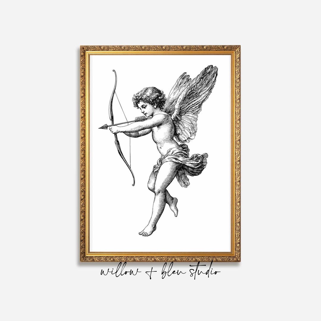 Vintage Cupid Sketch Printable, Romantic Cherub Illustration, Classic ...