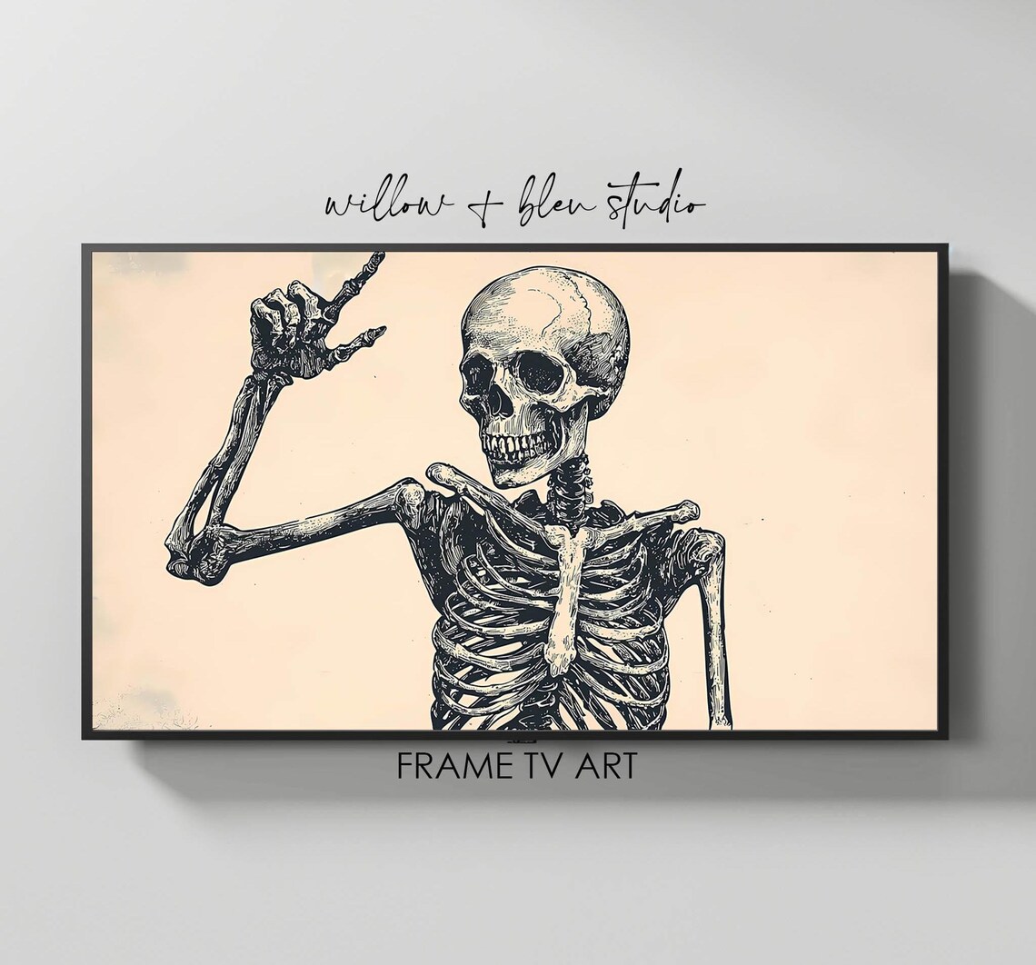 Funny Halloween Frame TV Art, Playful Spooky Skeleton, Humorous Digital ...