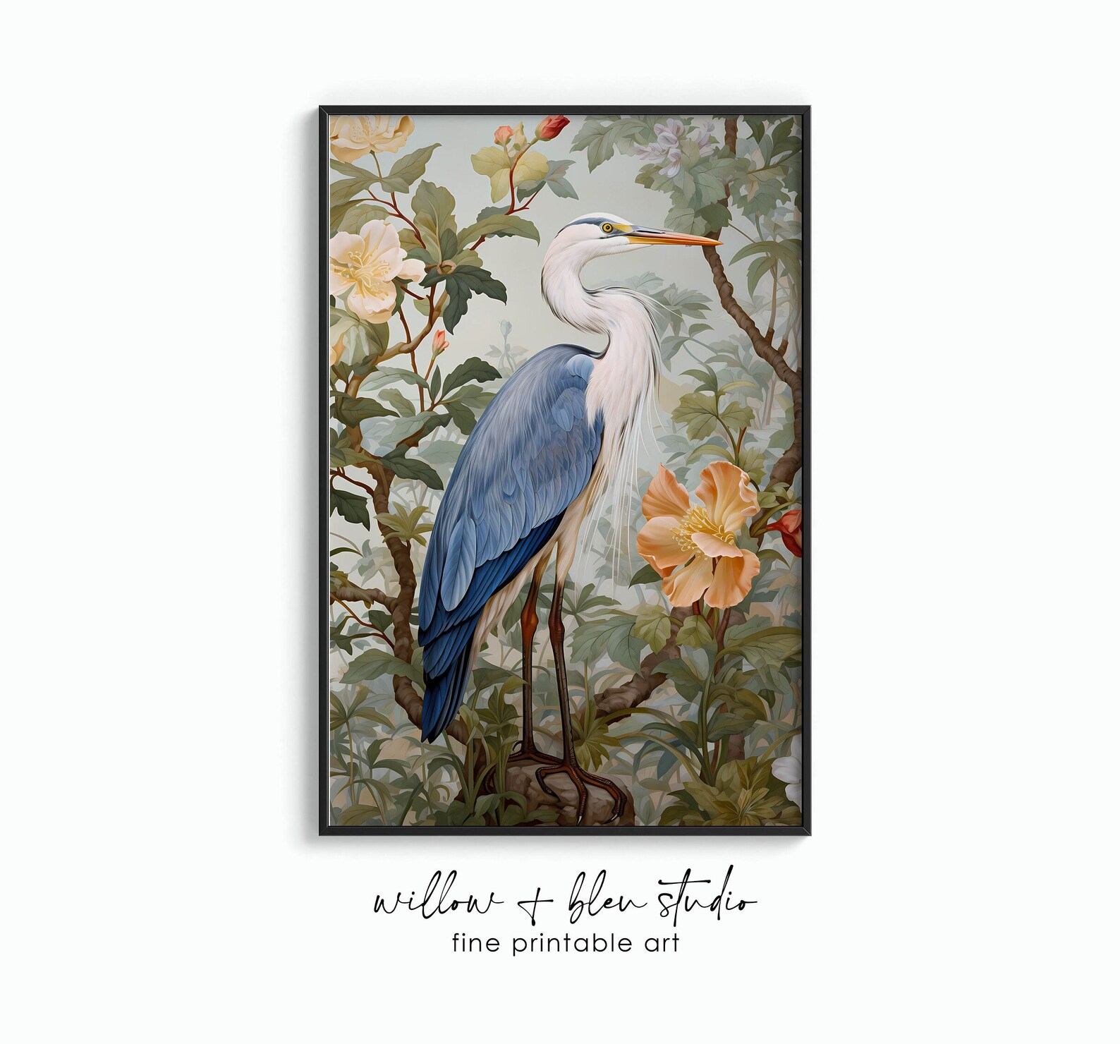 Printable Rococo Chinoiserie Wall Art William Morris Blue Heron Print ...
