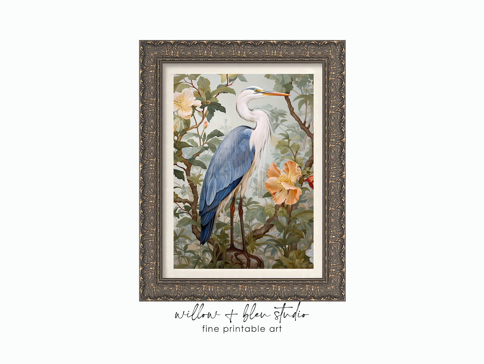 Printable Rococo Chinoiserie Wall Art William Morris Blue Heron Print ...