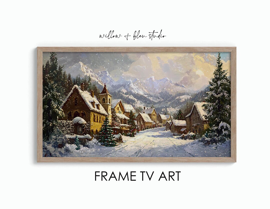 Vintage Winter Mountain Town Frame Tv Art, Moody Christmas Village ...