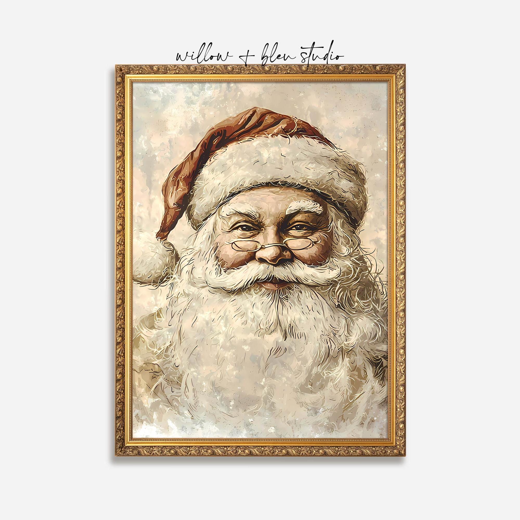 Neutral Rustic Santa Claus Printable Wall Art, Festive Christmas Winter ...