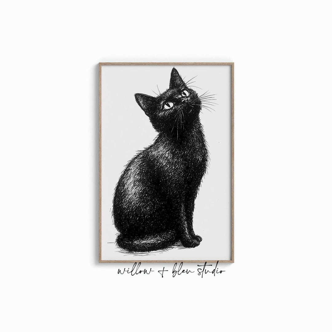 Black Cat Halloween Print: Spooky Feline Illustration (digital Download ...