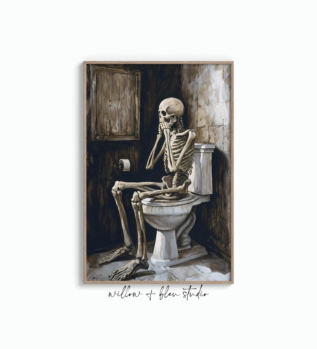 Funny Skeleton on Toilet Print: Halloween Bathroom Gothic Decor ...