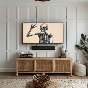 Funny Halloween Frame TV Art, Playful Spooky Skeleton, Humorous Digital ...