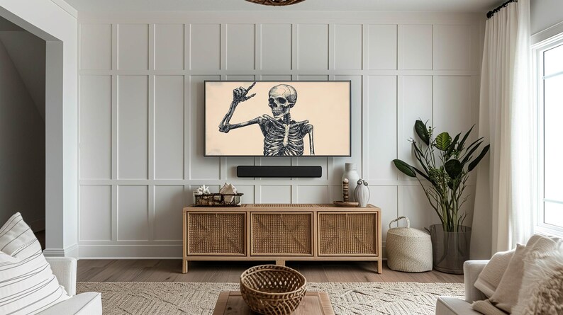 Funny Halloween Frame TV Art, Playful Spooky Skeleton, Humorous Digital ...