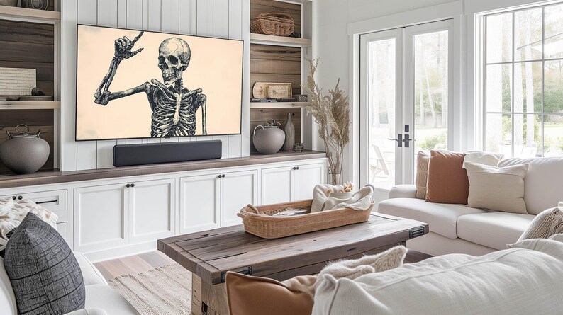 Funny Halloween Frame TV Art, Playful Spooky Skeleton, Humorous Digital ...