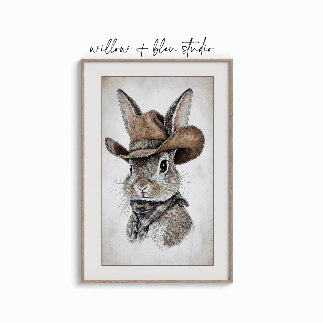 Vintage Cowboy Rabbit Printable Wall Art, Neutral Brown Western Nursery ...