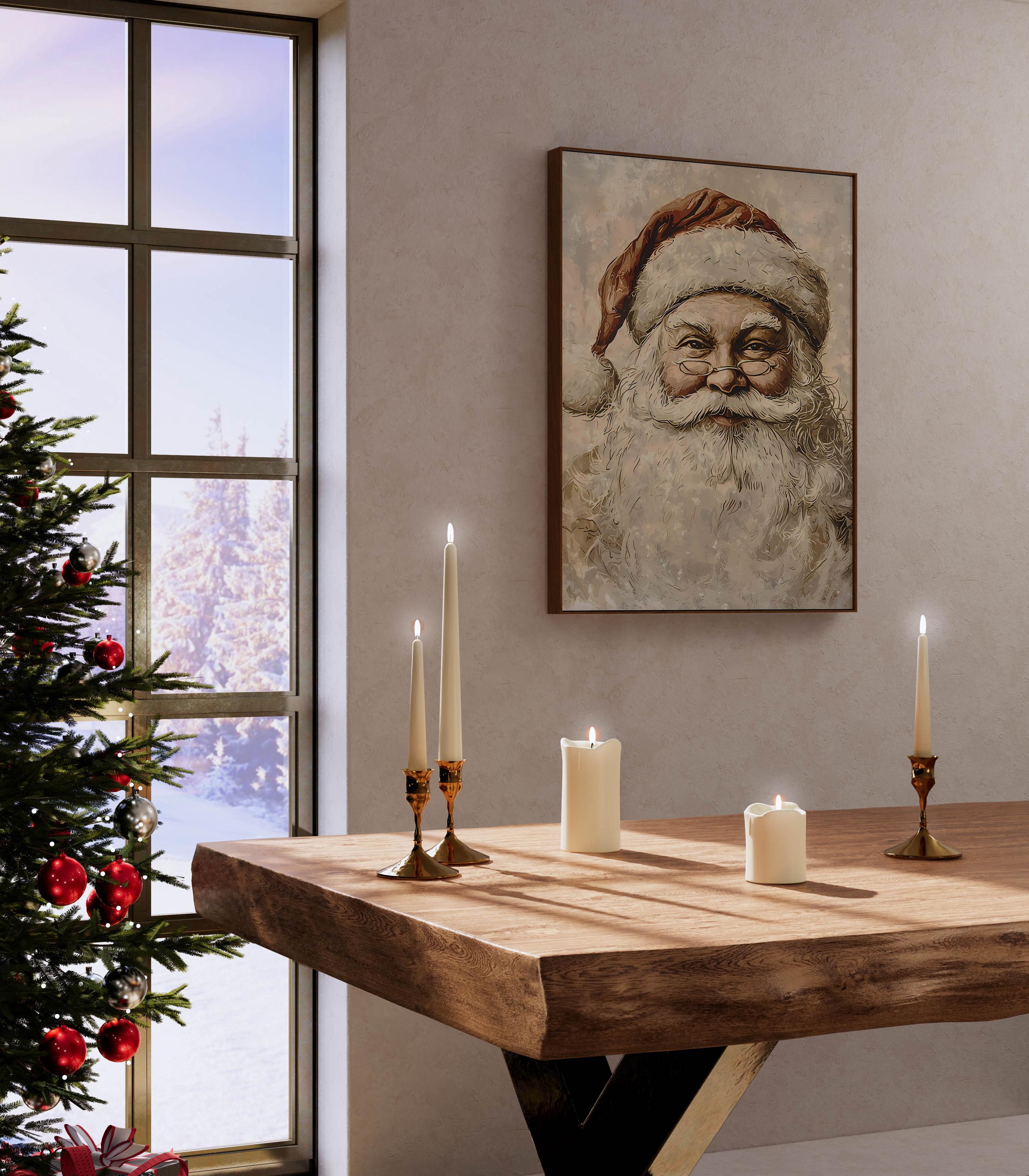 Neutral Rustic Santa Claus Printable Wall Art, Festive Christmas Winter ...