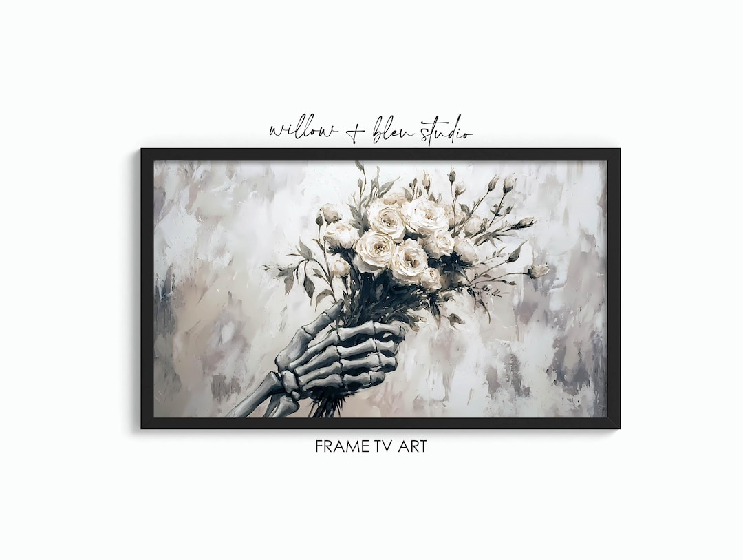 Neutral Skeletal Hand Halloween Frame Tv Art, Moody Skeleton Rose ...