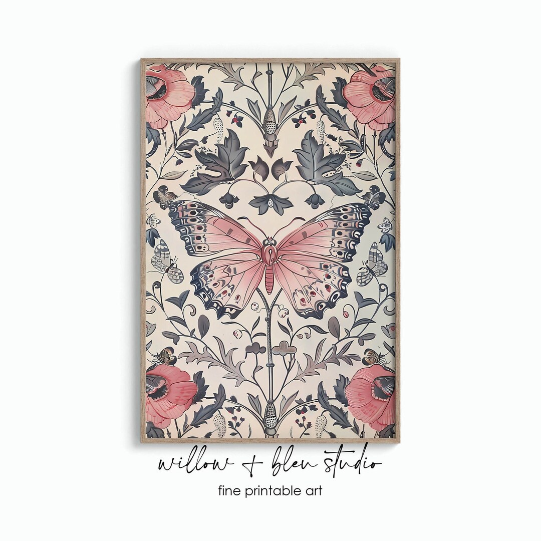 William Morris Printable Pink Butterfly Wall Art, Instant Download ...