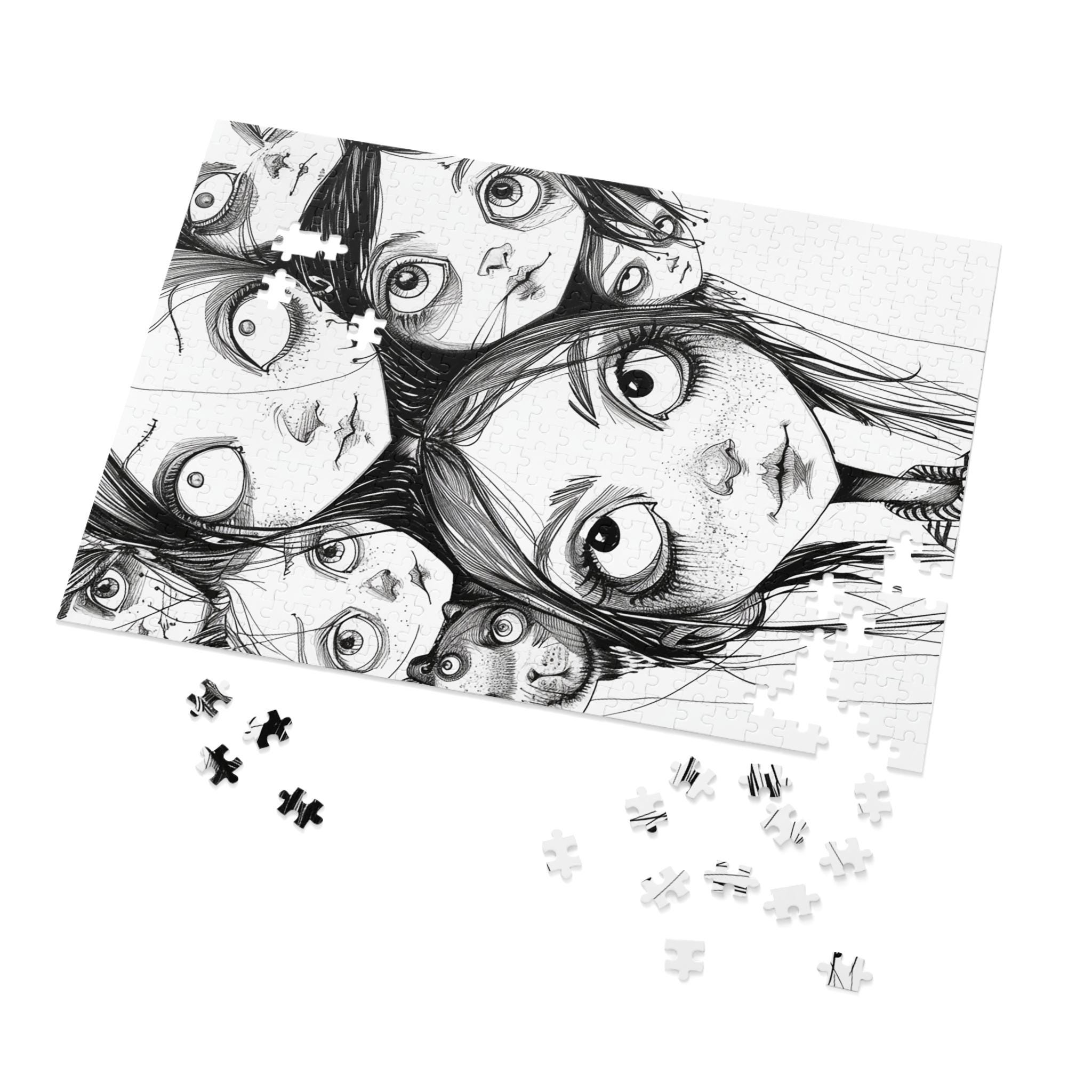 Black and White Multiple Personality Drawing Jigsaw Puzzle (30, 110 ...