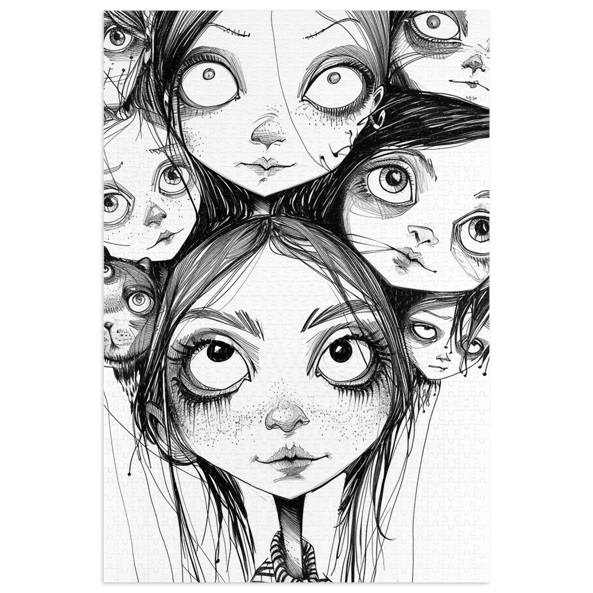 Black and White Multiple Personality Drawing Jigsaw Puzzle (30, 110 ...