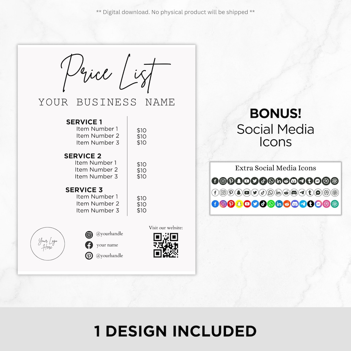Price List Sign, Editable Price List Sign Printable, QR Code Sign ...