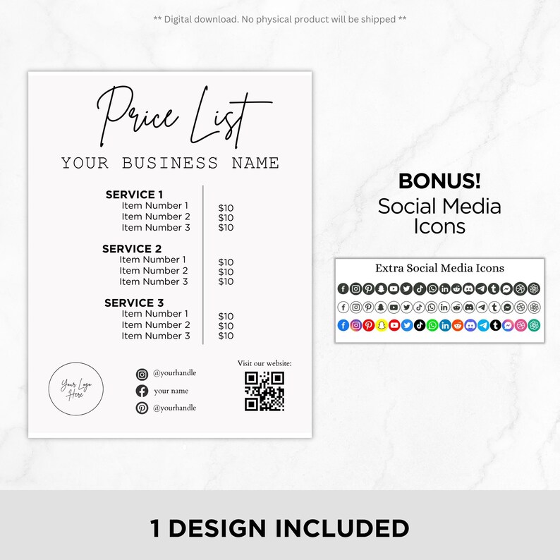 Price List Sign, Editable Price List Sign Printable, QR Code Sign ...