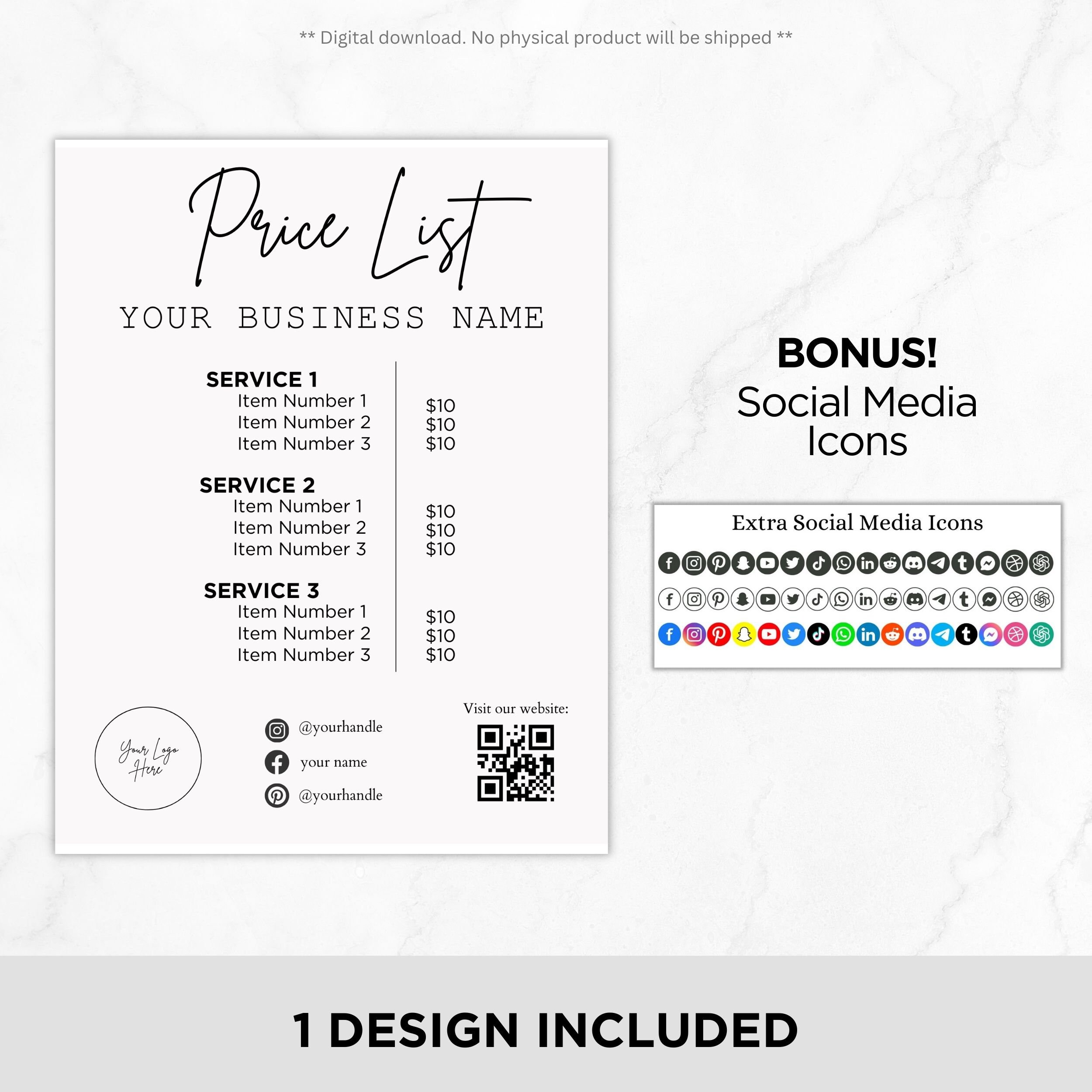 Price List Sign, Editable Price List Sign Printable, QR Code Sign ...