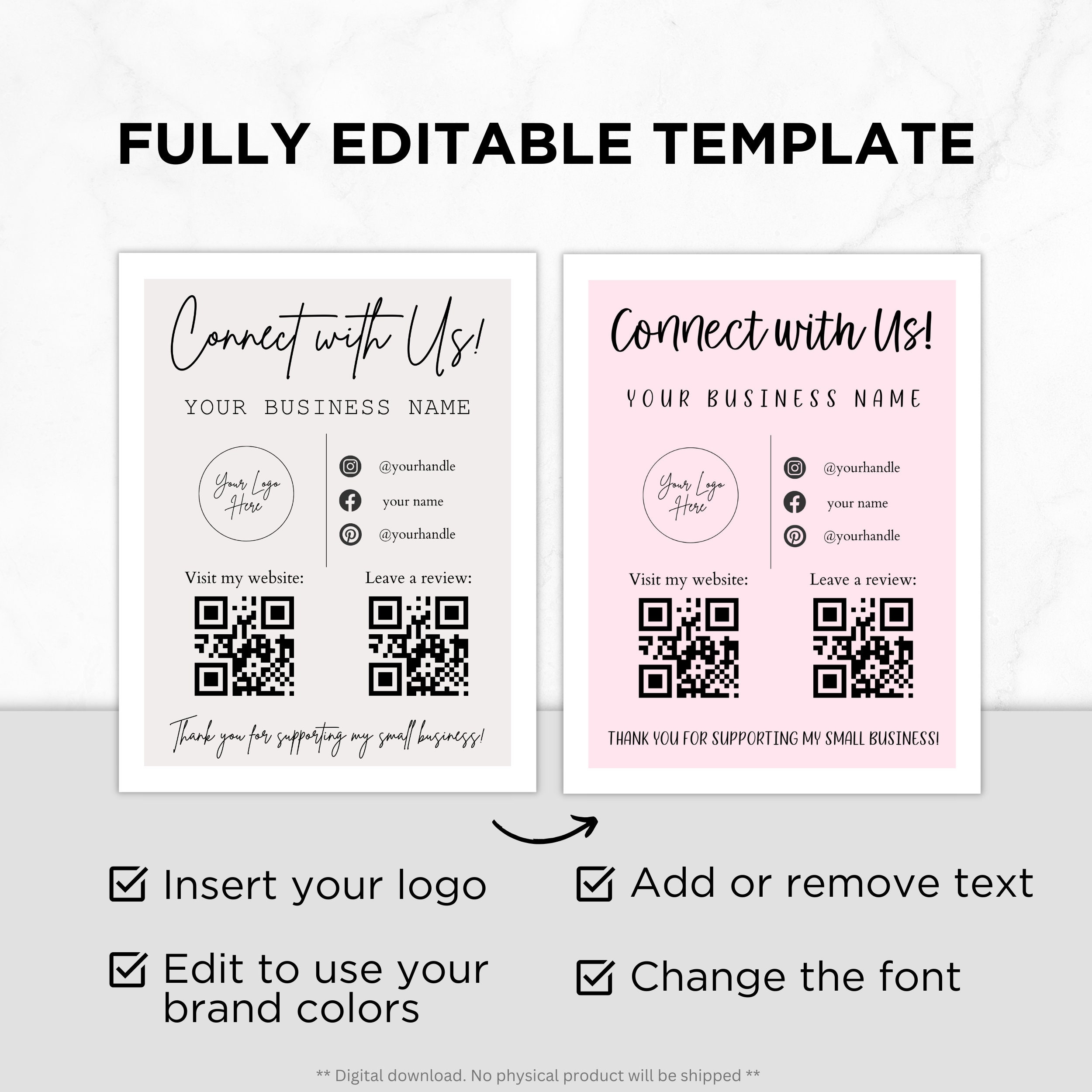 Social Media Sign Template, QR Code Sign, Lets Connect, Lets Get Social ...