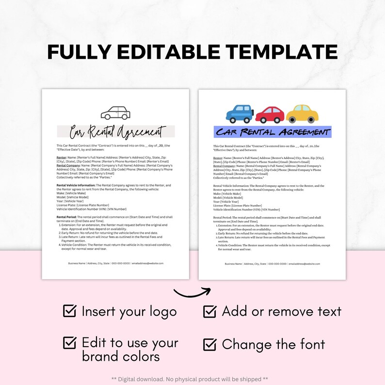 Car Rental Contract, Car Rental Agreement Format, Vehicle Rental ...