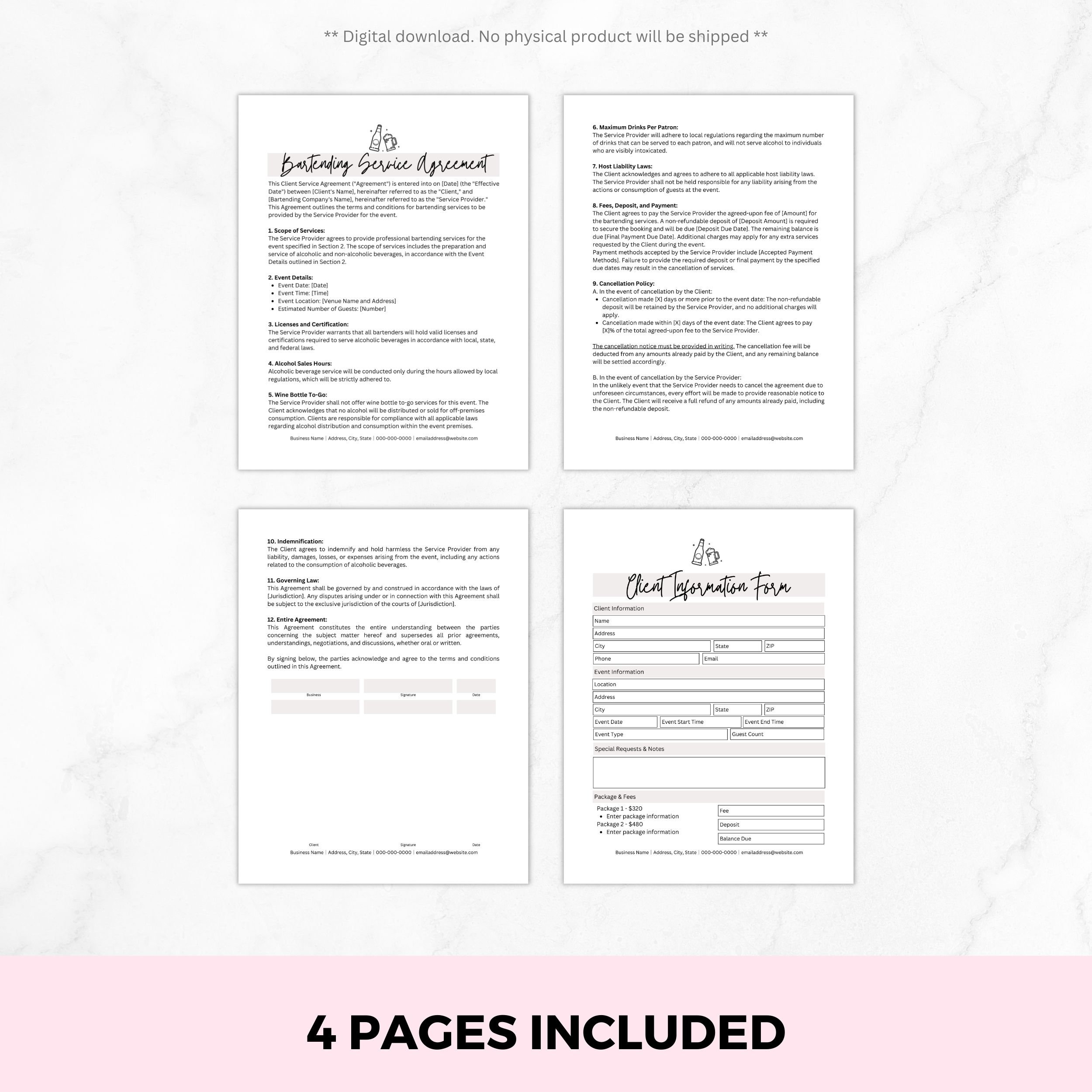 Bartending Contract Template, Mobile Bar Contract, Mobile Bar Contract ...