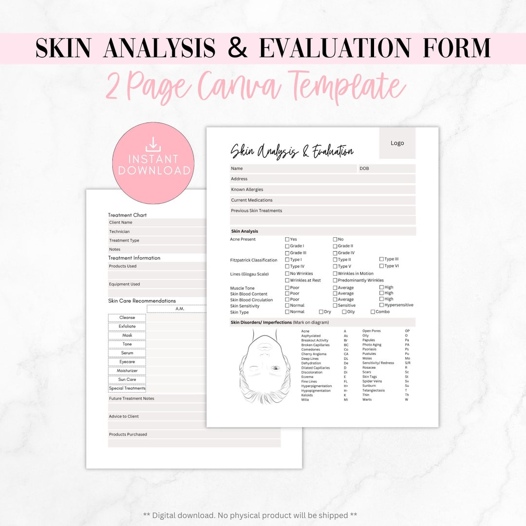 Editable Skin Care Analysis Form, Skin Consultation Form, Evaluation ...