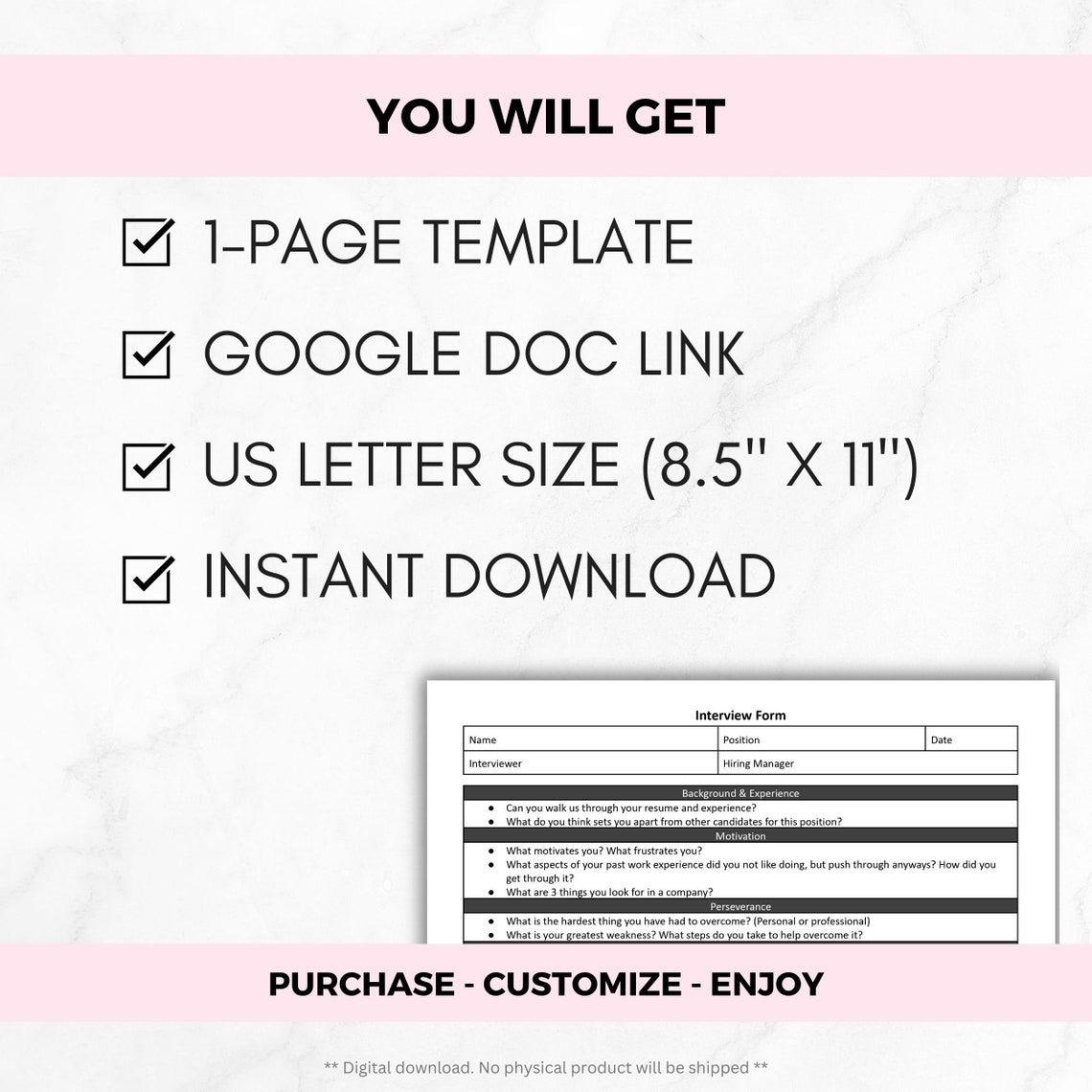 Job Interview Questions Template Interview Prep Interview Guide ...
