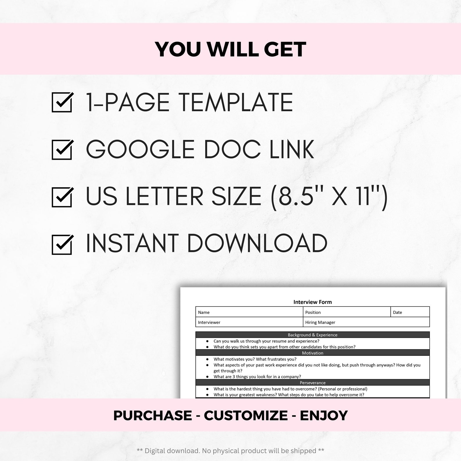 Job Interview Questions Template Interview Prep Interview Guide Employee Interview Questions ...