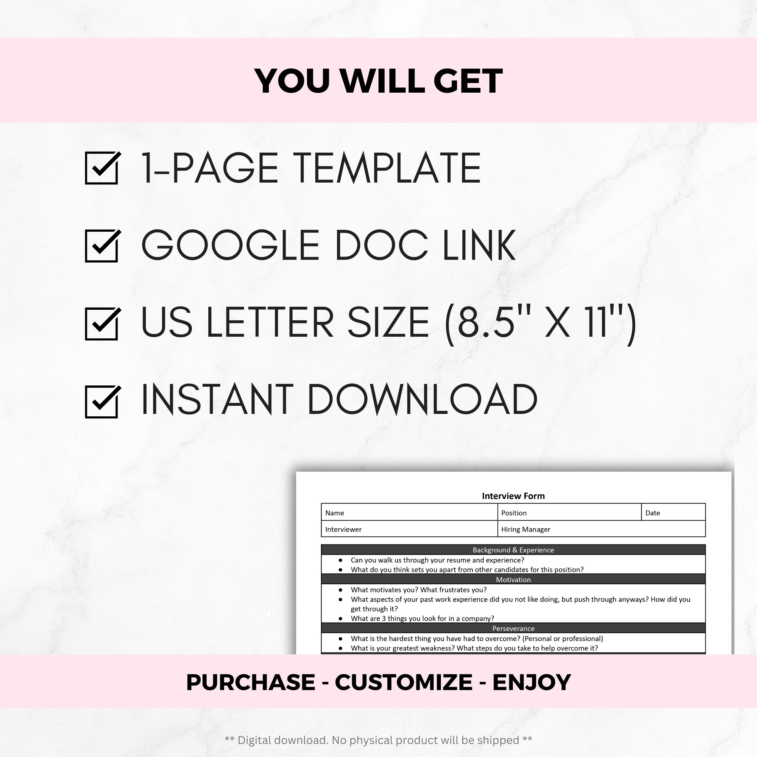 Job Interview Questions Template Interview Prep Interview Guide ...