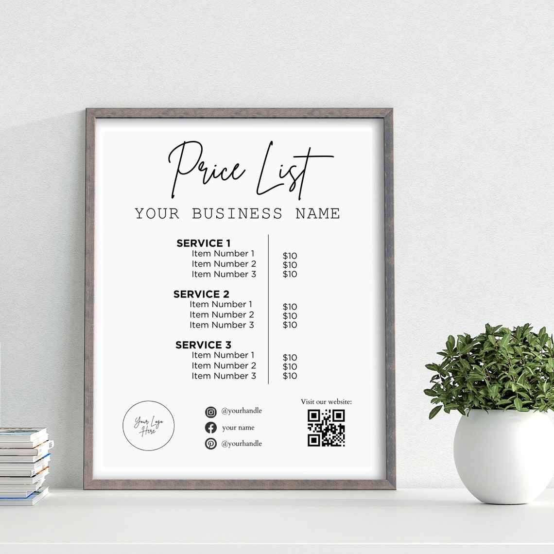 Price List Sign, Editable Price List Sign Printable, QR Code Sign ...