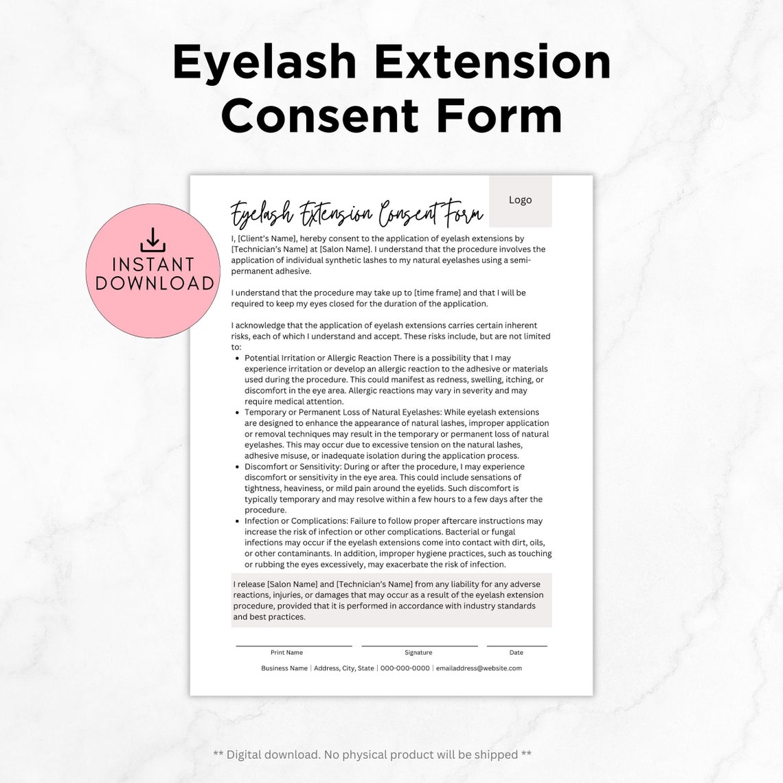 Eyelash Extension Consent Form, Lash Extension Intake Form, Client ...