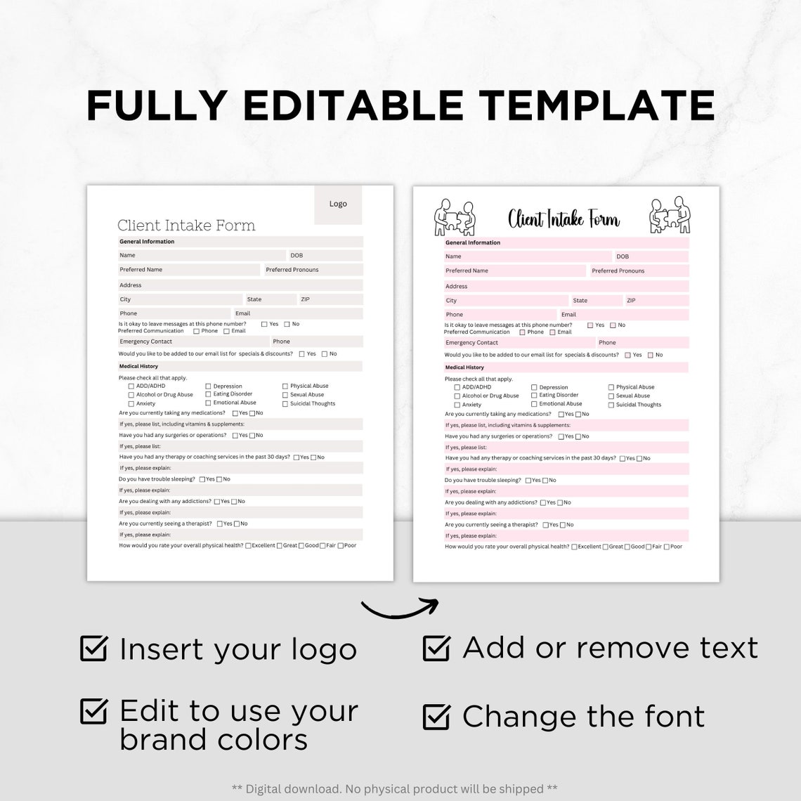 Life Coach Intake Form and Contract, Life Coaching Intake Form, Client ...