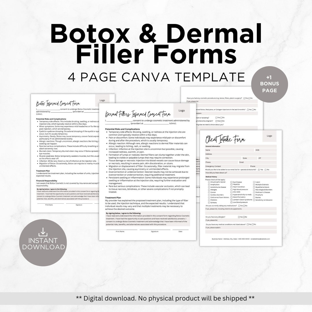 Dermal Filler Consent Forms, Botulinum Toxin Consent Form, Botox ...