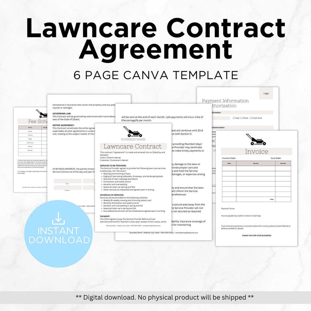 Lawn Care Contract Template, Lawn Service Template, Lawn Mowing ...